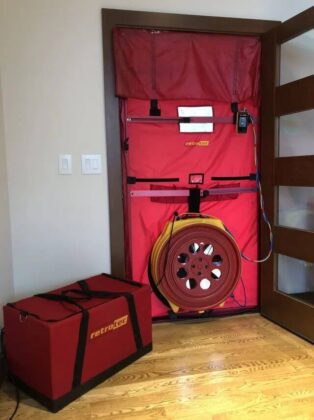 Room integrity testing, door fan test, blower door test